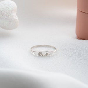 Tiny Silver Birth Flower Ring Personalized Birth Month Floral Ring Custom Birth Flower Rings ...
