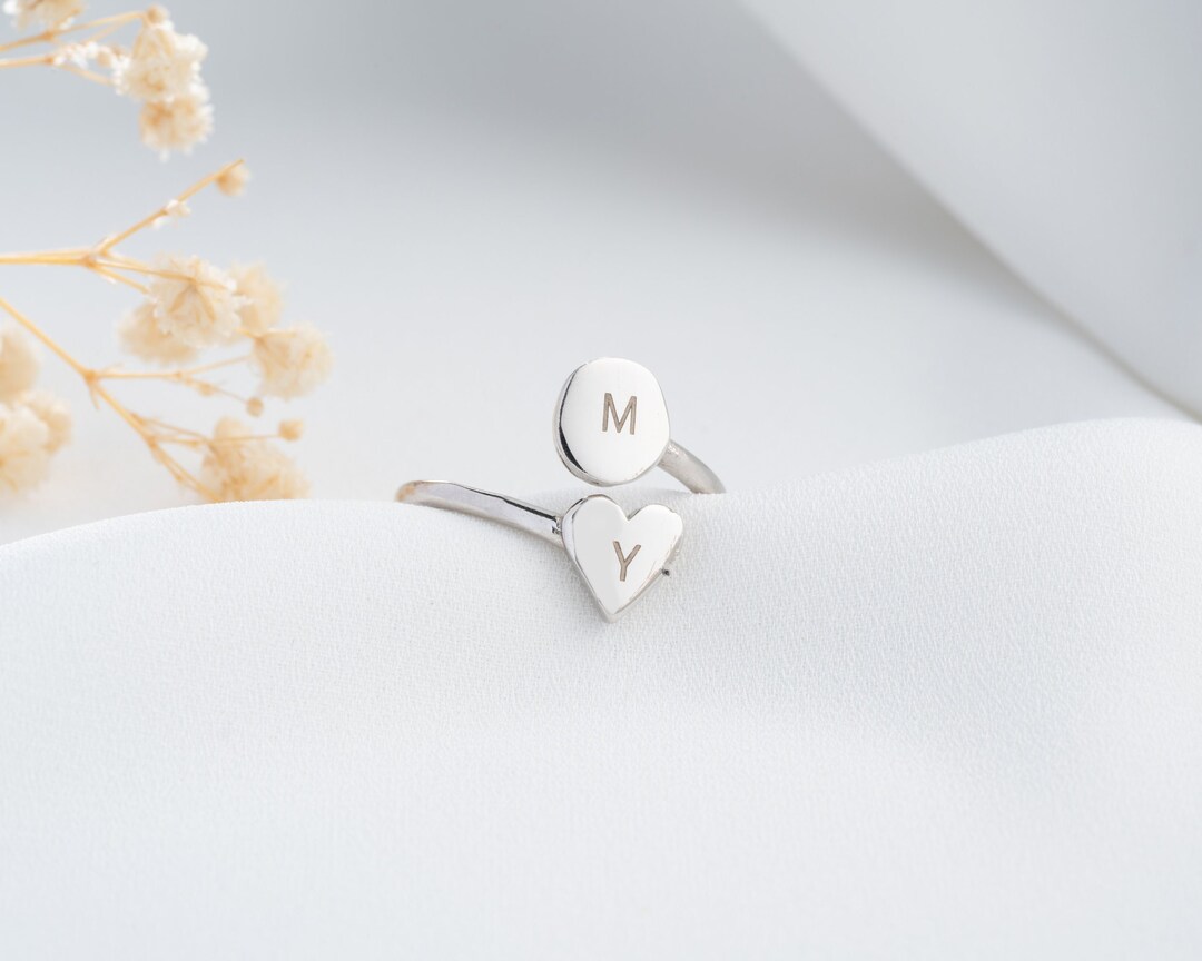 Custom Gold Heart Ring Personalized Tiny Initial Ring Sterling Silver Engraved Letter Ring for ...