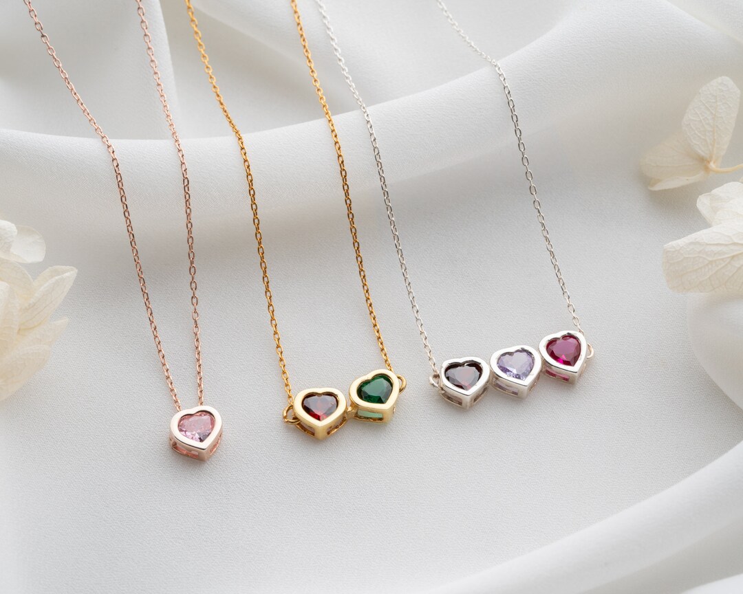 Birthstone Heart Necklace With Birthstone Necklace With Heart ...