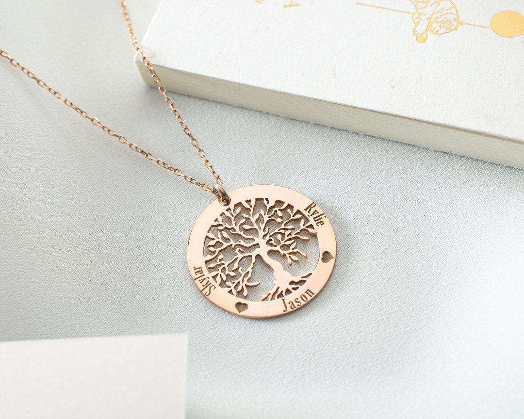 Personalized 14k Gold Tree of Life Necklace Silver Family Tree Necklace ...