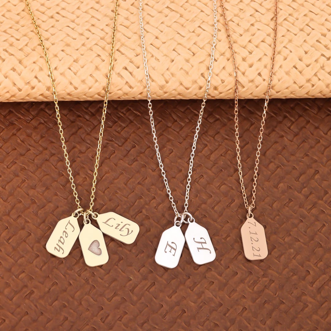 Custom Nameplate Necklace Dainty Silver Initial Tag Necklace Name Tag ...