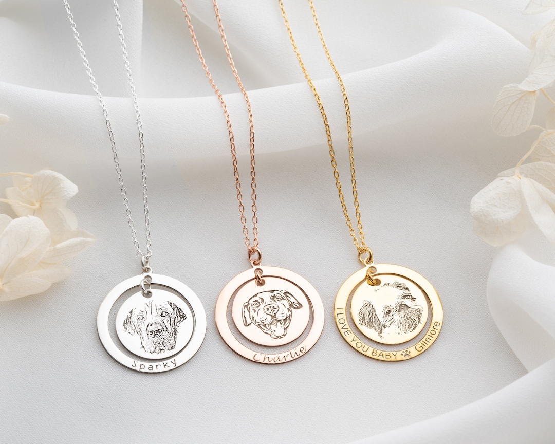 Customizable Pet Necklace With Picture Engraved Pet Necklace Pet Name Necklace With Dog Picture ...