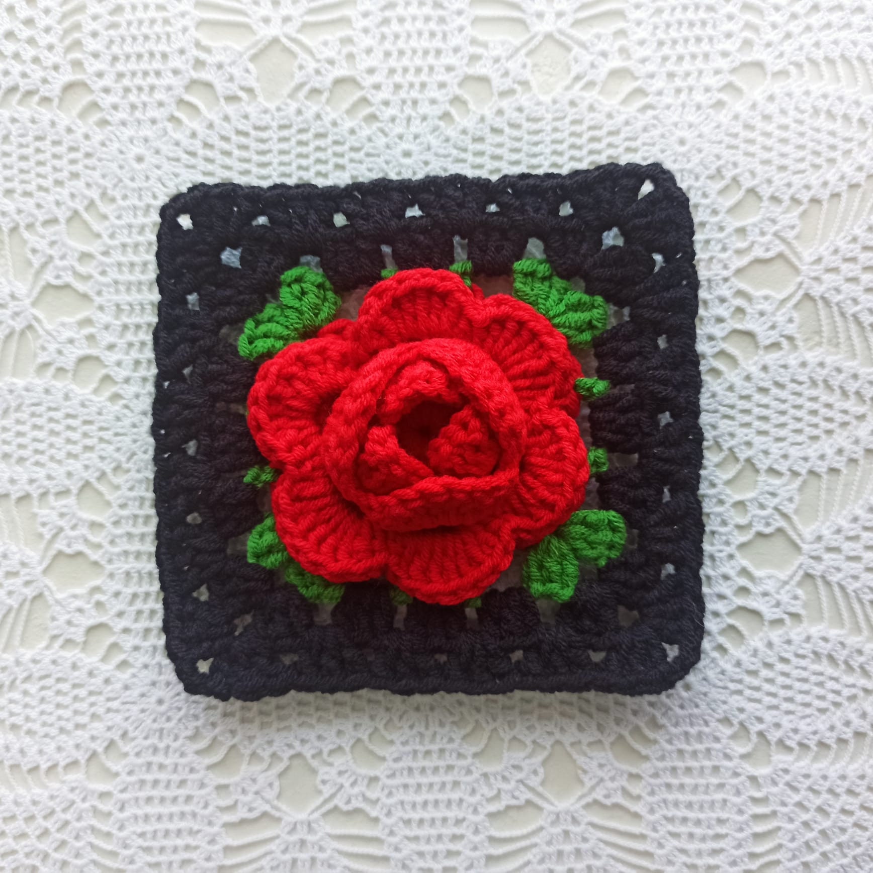 Rose Granny Squares Pieces, Crochet Rose Square Motif Set, Handmade ...