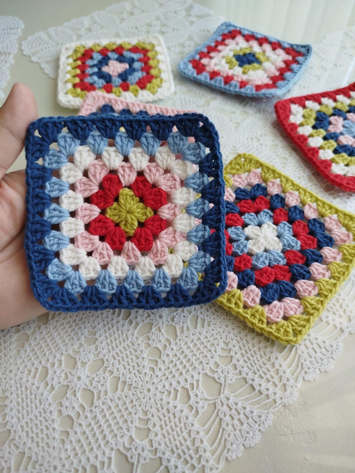 Crochet Granny Squares, Colorful Cotton Acrylic Yarn Pieces, DIY Craft ...