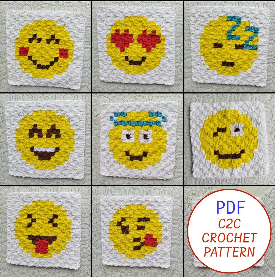 Crochet Corner to Corner Square, Emoji Squares, C2C Emoji Pattern ...
