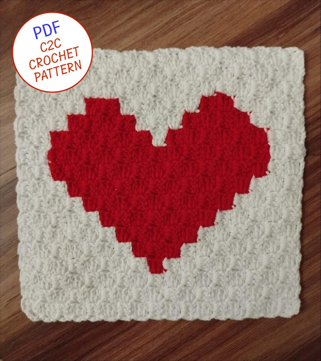Crochet C2C Heart Square Pattern, Blanket Pillow Cushion Craft (PDF) - Etsy