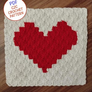 Crochet C2C Heart Square Pattern, Blanket Pillow Cushion Craft (PDF) - Etsy