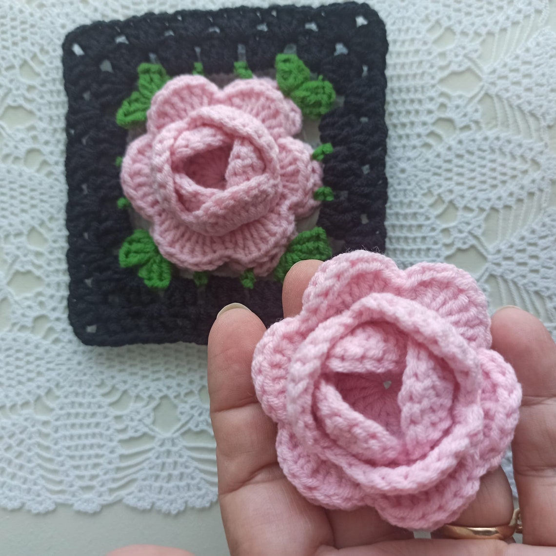 Rose Granny Squares Pieces, Crochet Rose Square Motif Set, Handmade ...