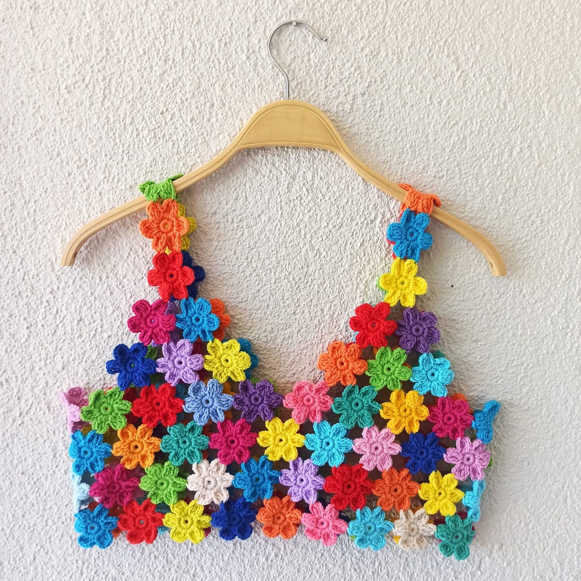 Crochet Flower Crop Top, Colorful Crop Top, Beachwear Crop Top, Summer ...