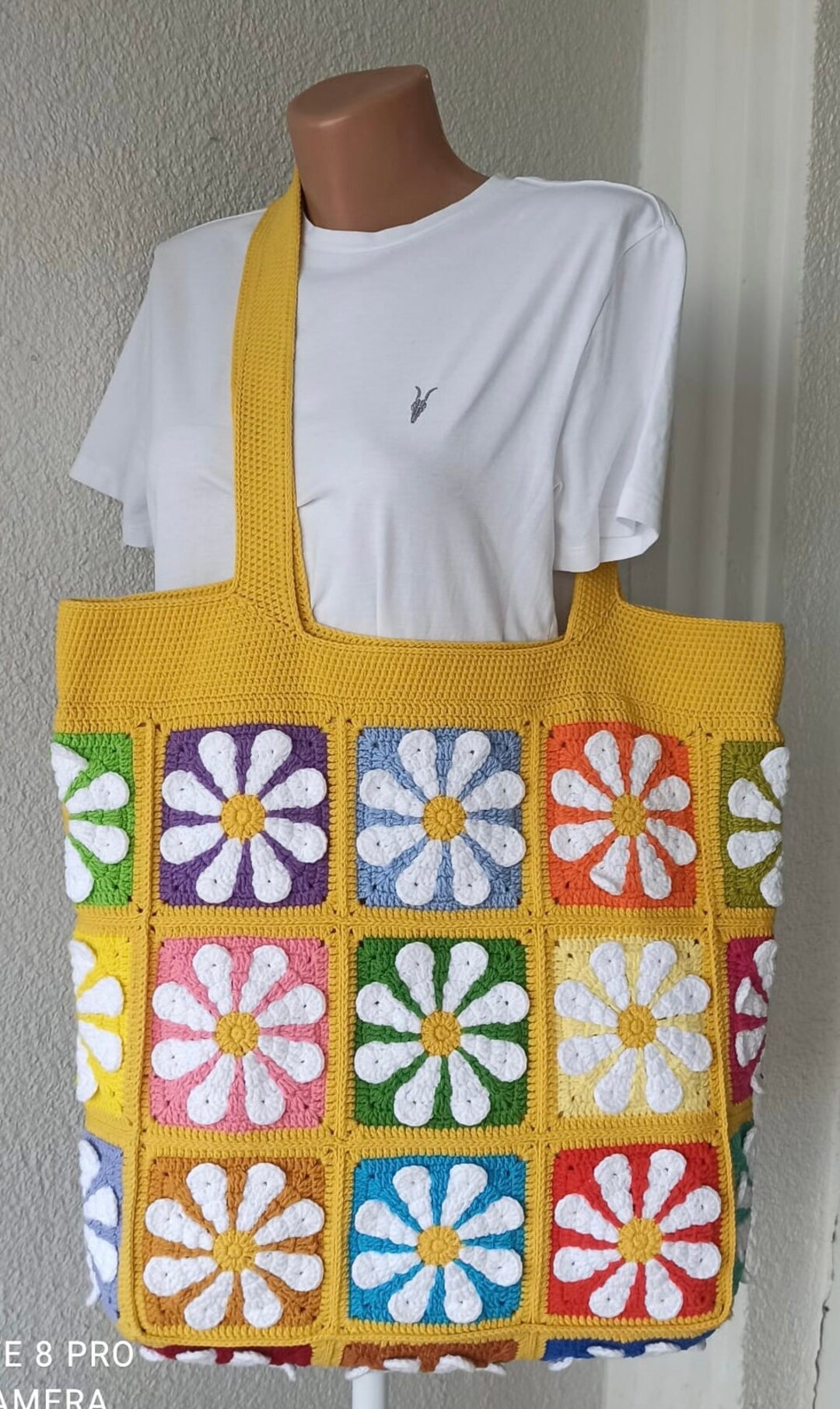 Daisy Pattern Bagcrochet Hobo Baggranny Square Bag Floral - Etsy