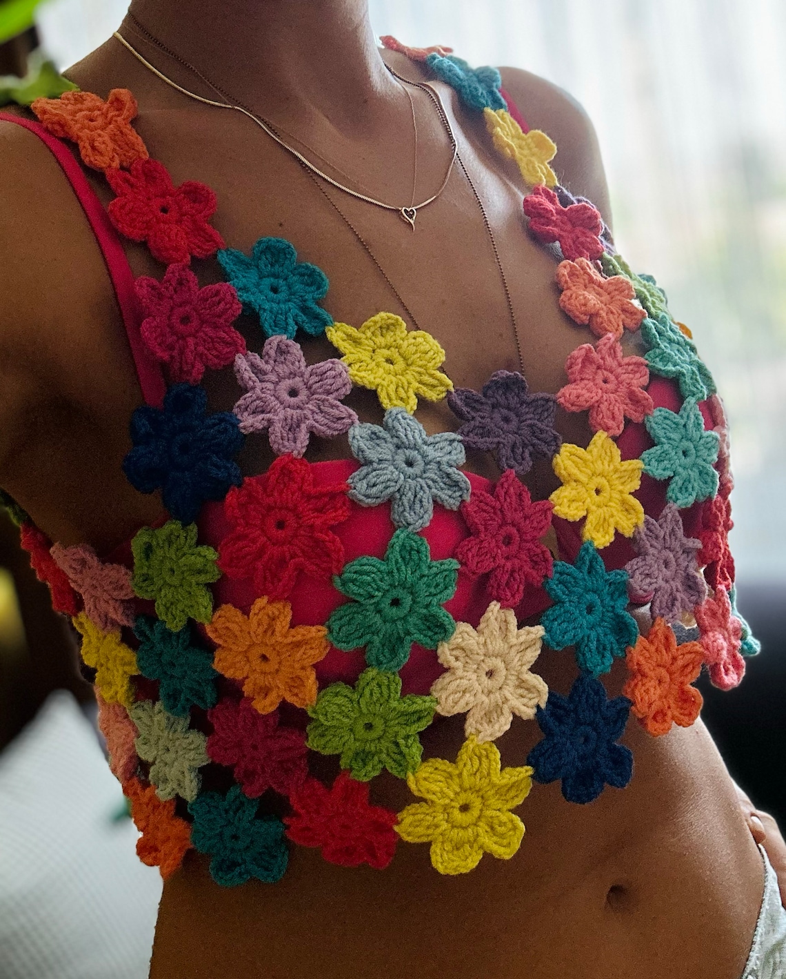 Crochet Flower Crop Top, Colorful Crop Top, Beachwear Crop Top, Summer ...