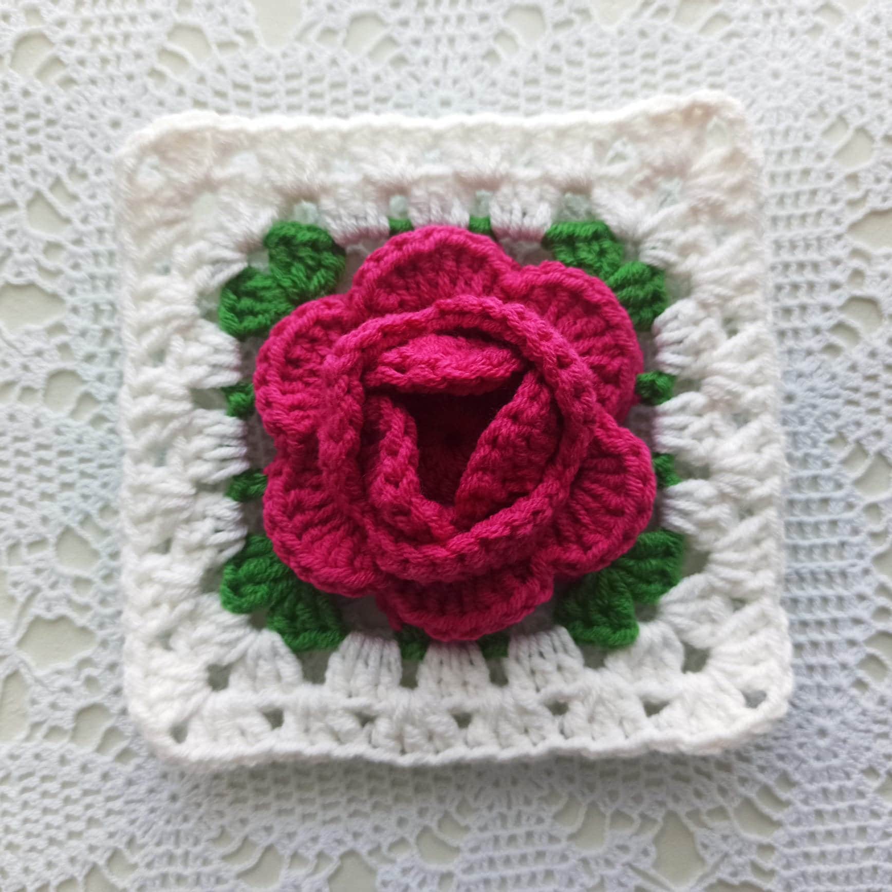 Rose Granny Squares Pieces, Crochet Rose Square Motif Set, Handmade ...