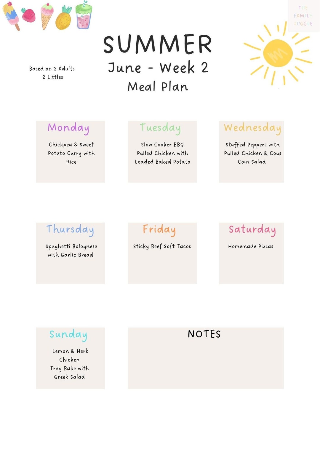 Weekly Meal Plan Including Shopping List and Easy Family Recipes. June ...