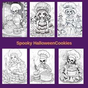 Spooky Halloween Cookies Coloring Pages for Adults and Kids, Instant ...