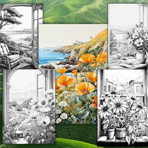 From the Window , Coloring Pages for Adults and Kids, Instant Download ...