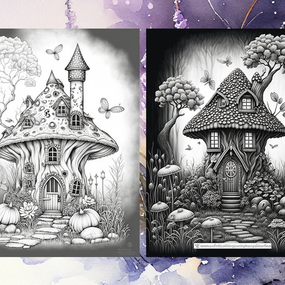 43 Magical Mushroom House Coloring Book Pages for Adults and - Etsy