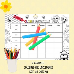 BEES Theme School Timetable Instant Download. Printable Back to School ...