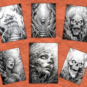 66 Scary Horror Coloring Pages for Adults and Kids, Halloween Instant ...