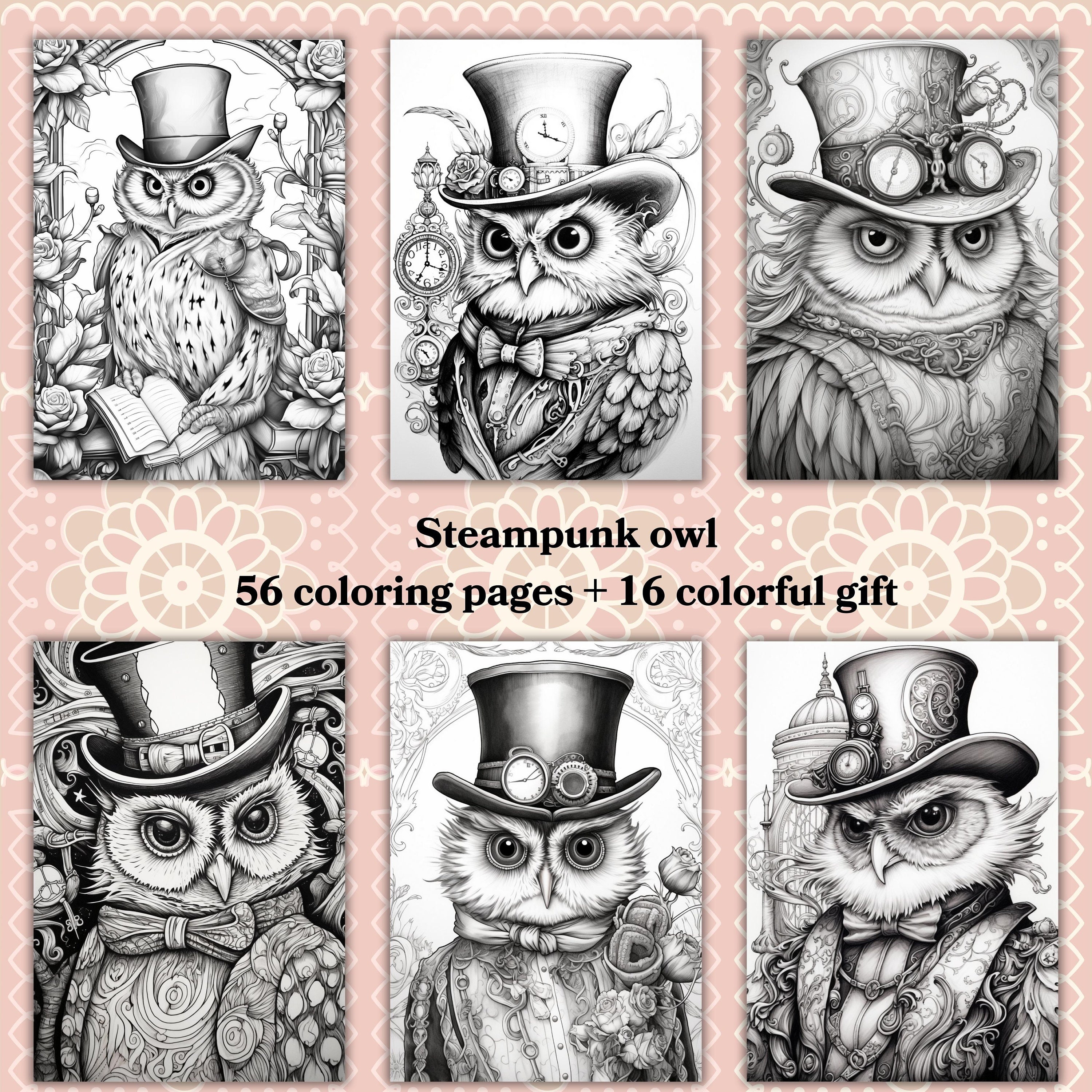 Steampunk Owl 56 Coloring Pages Instant Download - Etsy