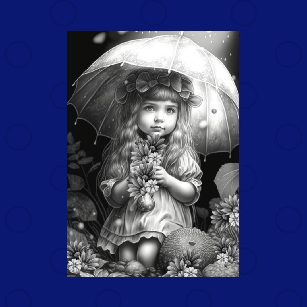 Little Girl With Umbrella, Coloring Pages for Kids, Adults , AI ...