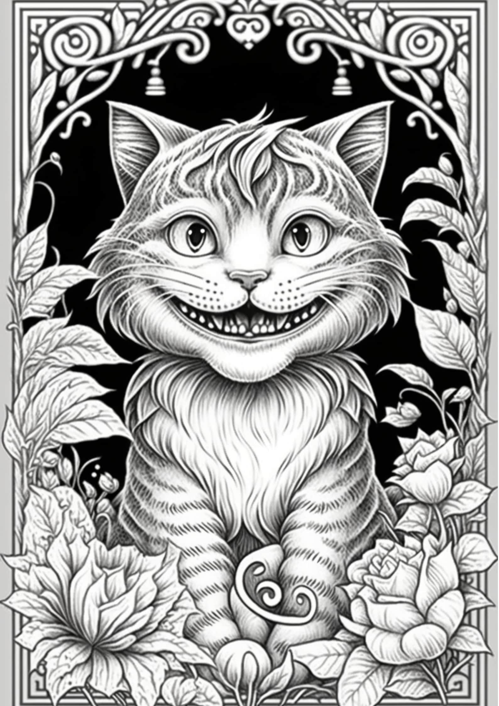 The Cheshire Cat Adult and Kids Coloring Book Page /digital - Etsy