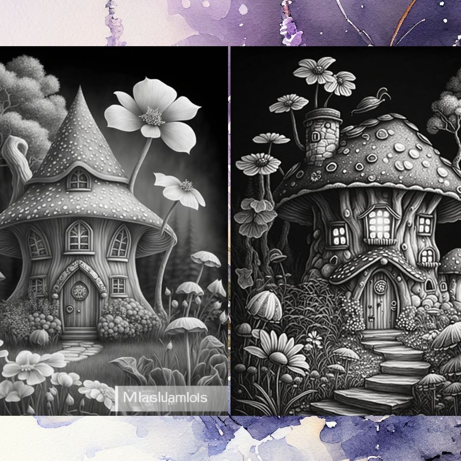 43 Magical Mushroom House Coloring Book Pages for Adults and - Etsy
