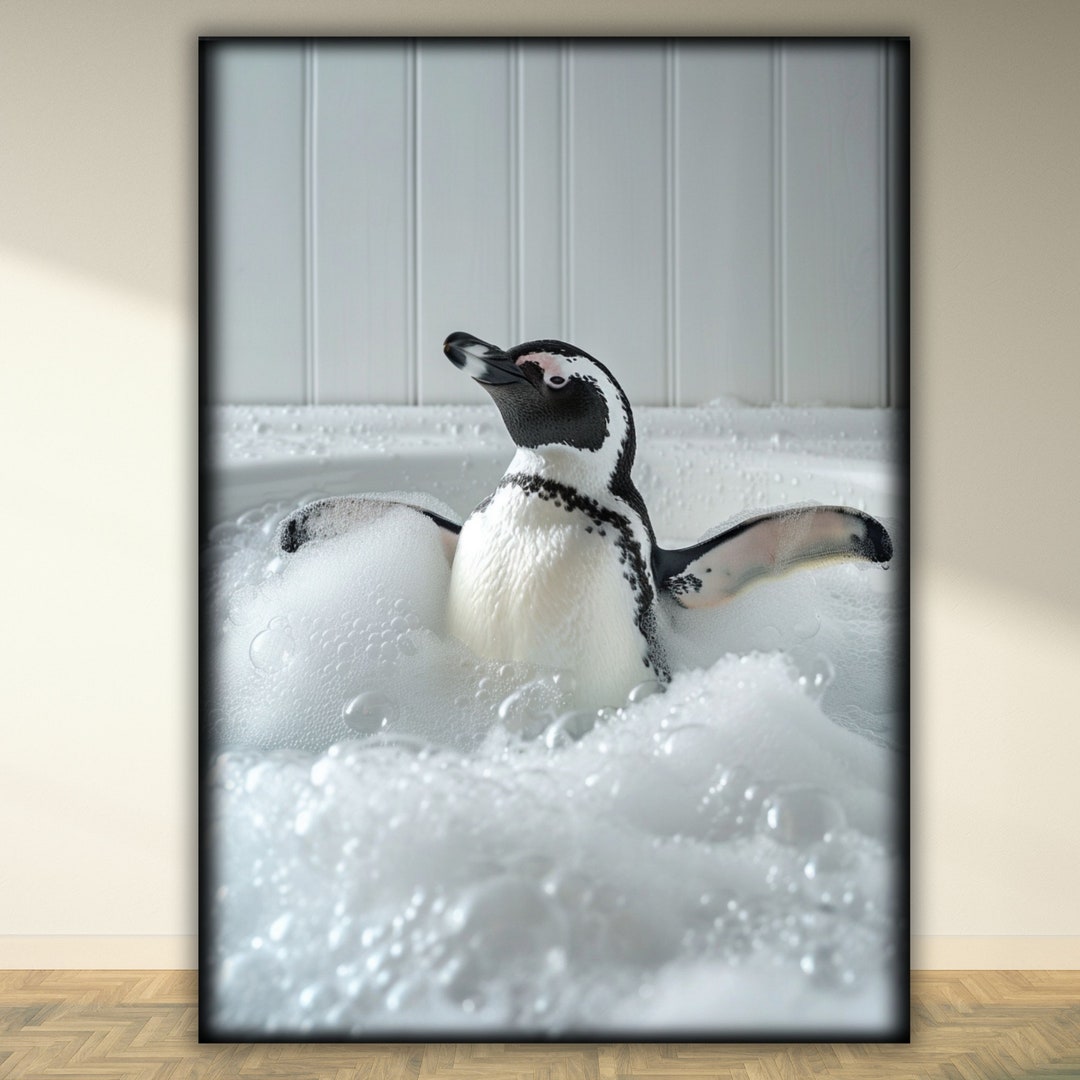 Mr. Penguin in the Bathtub, Cute Penguin Photograph, Bubble Bath, Funny ...