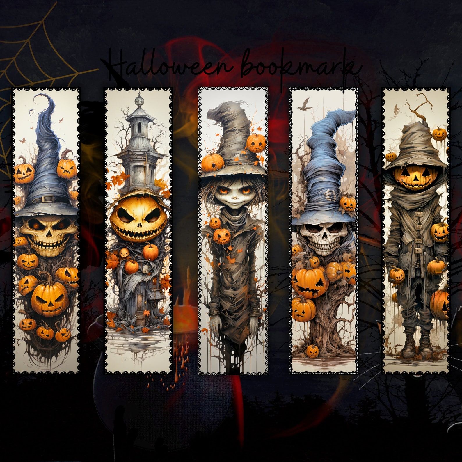 Set 2 Halloween 20 Bookmarks Printable Bookmarks Digital - Etsy