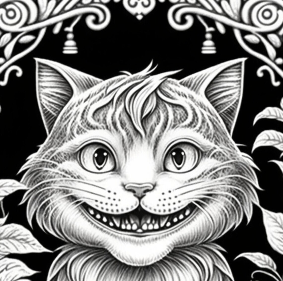 The Cheshire Cat Adult and Kids Coloring Book Page /digital - Etsy