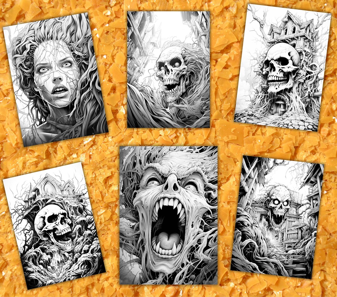 66 Scary Horror Coloring Pages for Adults and Kids, Halloween Instant ...