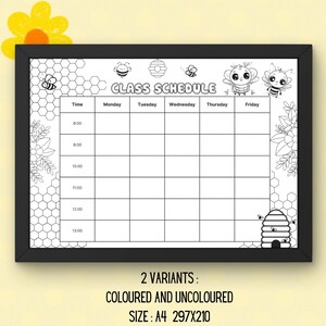 BEES Theme School Timetable Instant Download. Printable Back to School ...