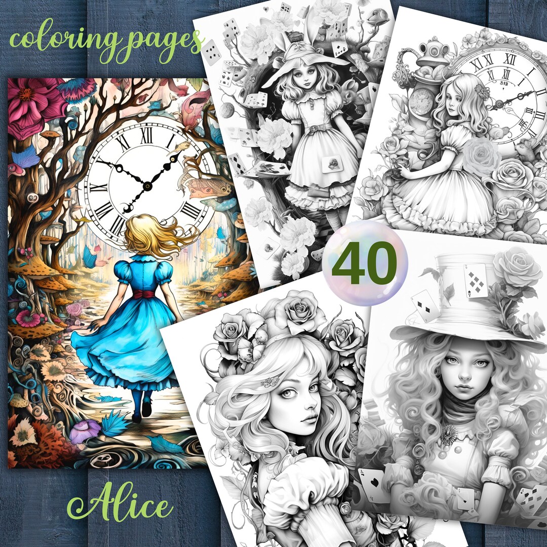 40 Alice Grayscale Coloring Pages Alice Coloring Pages Printable Adult ...