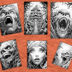 66 Scary Horror Coloring Pages for Adults and Kids, Halloween Instant ...