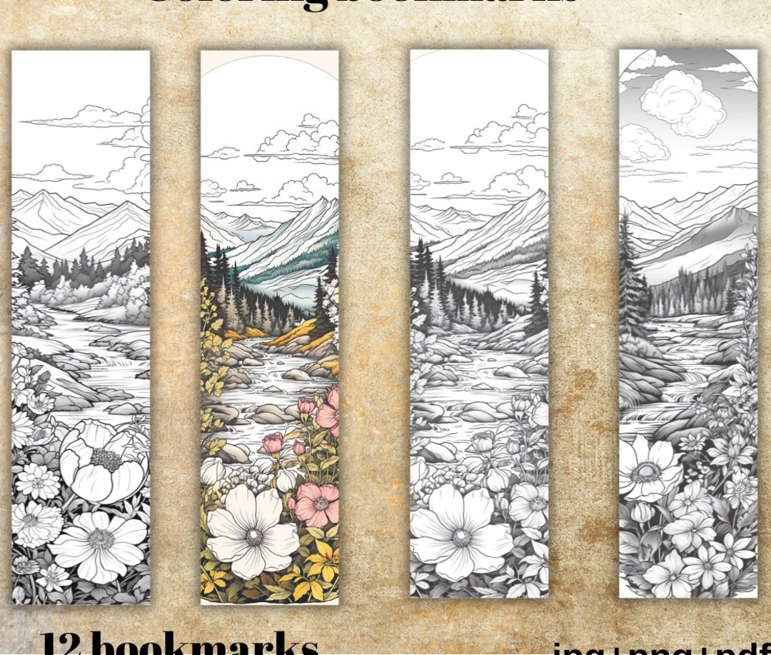 Coloring Landscape Bookmarks Set of 15 Coloring Bookmarks Digital ...