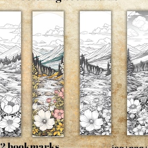Coloring Landscape Bookmarks Set of 15 Coloring Bookmarks Digital ...