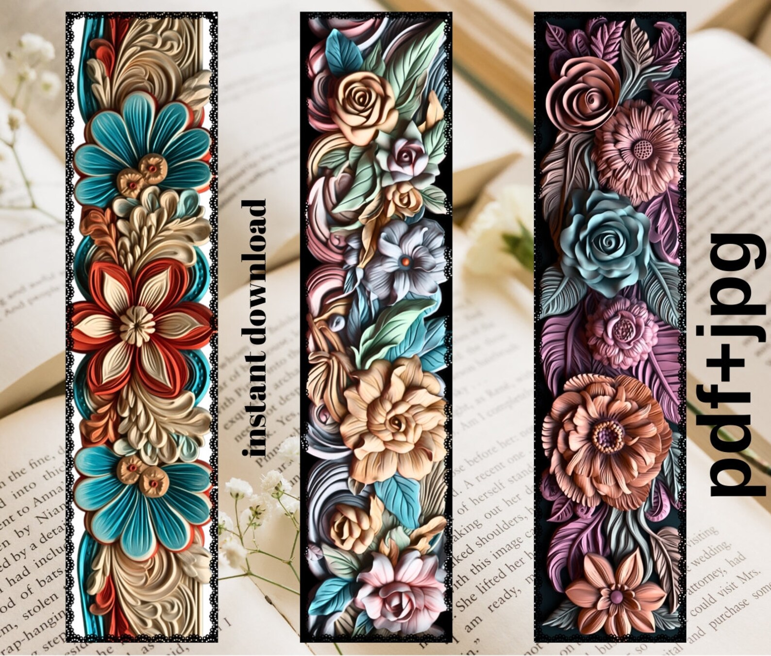 3D Bookmarks Set of 10 Bookmarks Digital Collage - Etsy