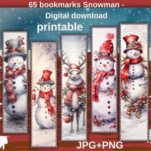 Snowman Printable Bookmarks Bundle Digital Download PNG JPG Commercial ...