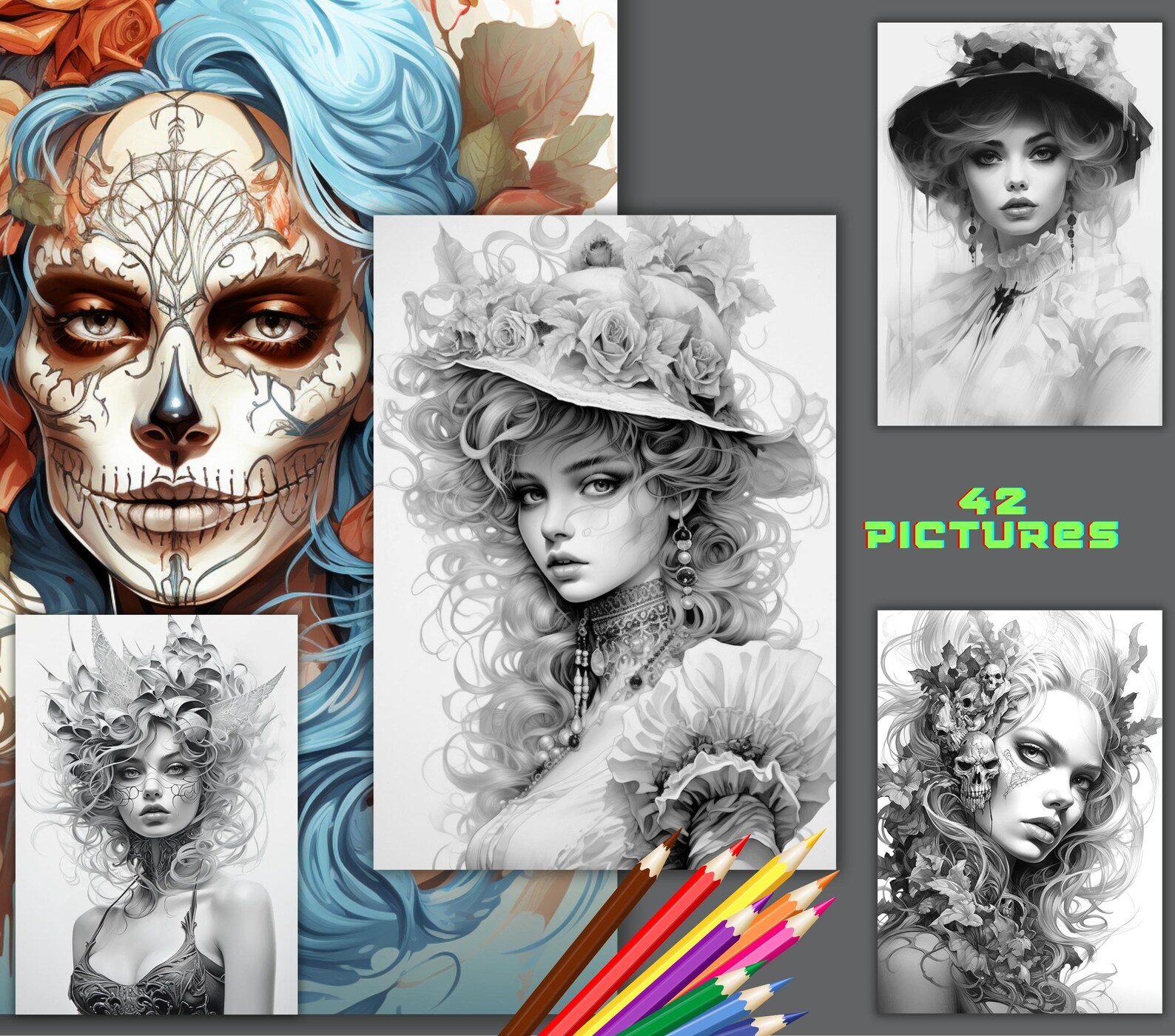 Portrait Halloween Cosplay Coloring Pages for Adults and - Etsy