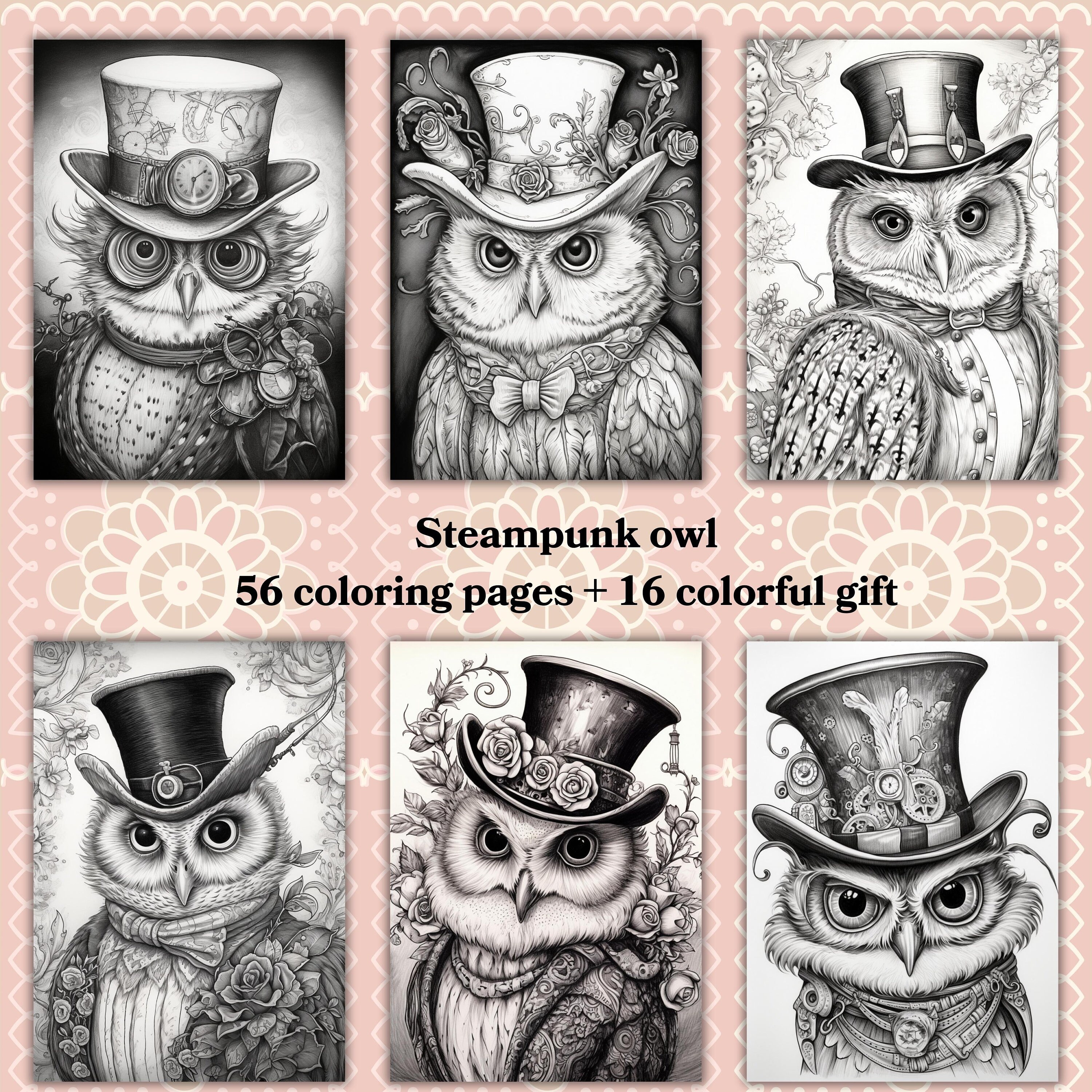Steampunk Owl 56 Coloring Pages Instant Download - Etsy