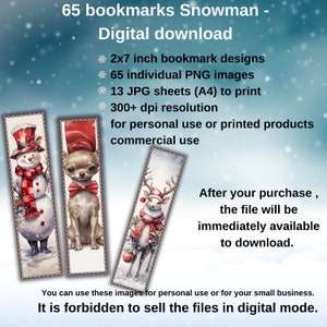 Snowman Printable Bookmarks Bundle Digital Download PNG JPG Commercial ...