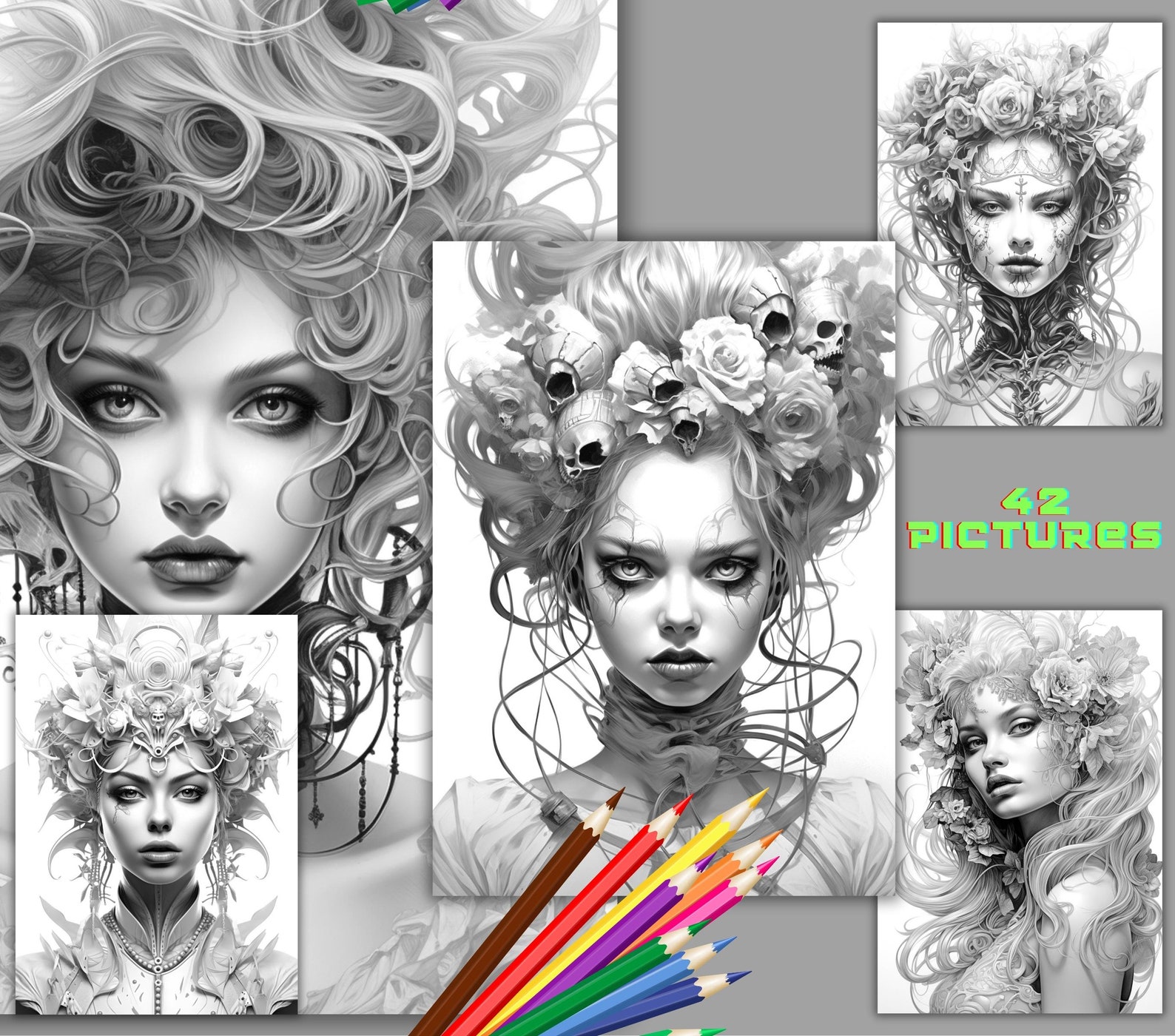 Portrait Halloween Cosplay Coloring Pages for Adults and - Etsy