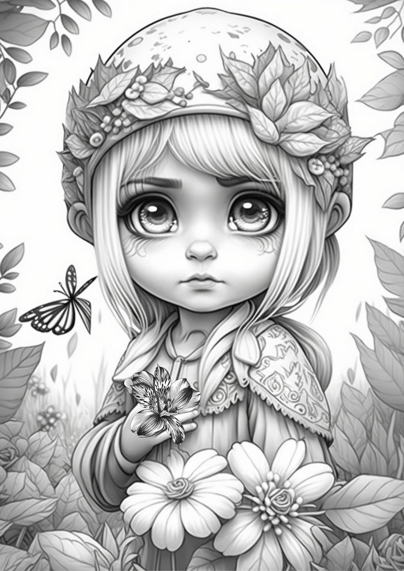 56 Cute Darling Young Gnome Girl Coloring Pages for Adults - Etsy