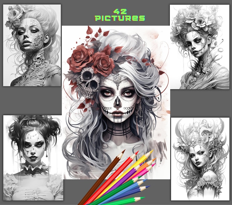 Portrait Halloween Cosplay Coloring Pages for Adults and - Etsy