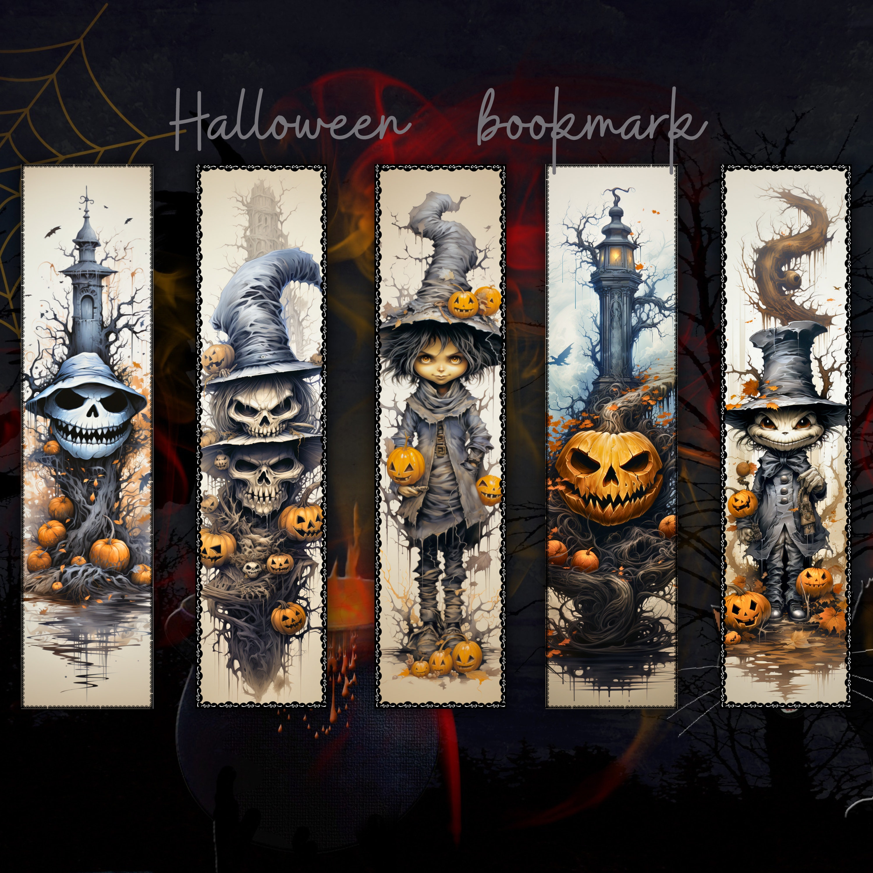 Set 2 Halloween 20 Bookmarks Printable Bookmarks Digital - Etsy