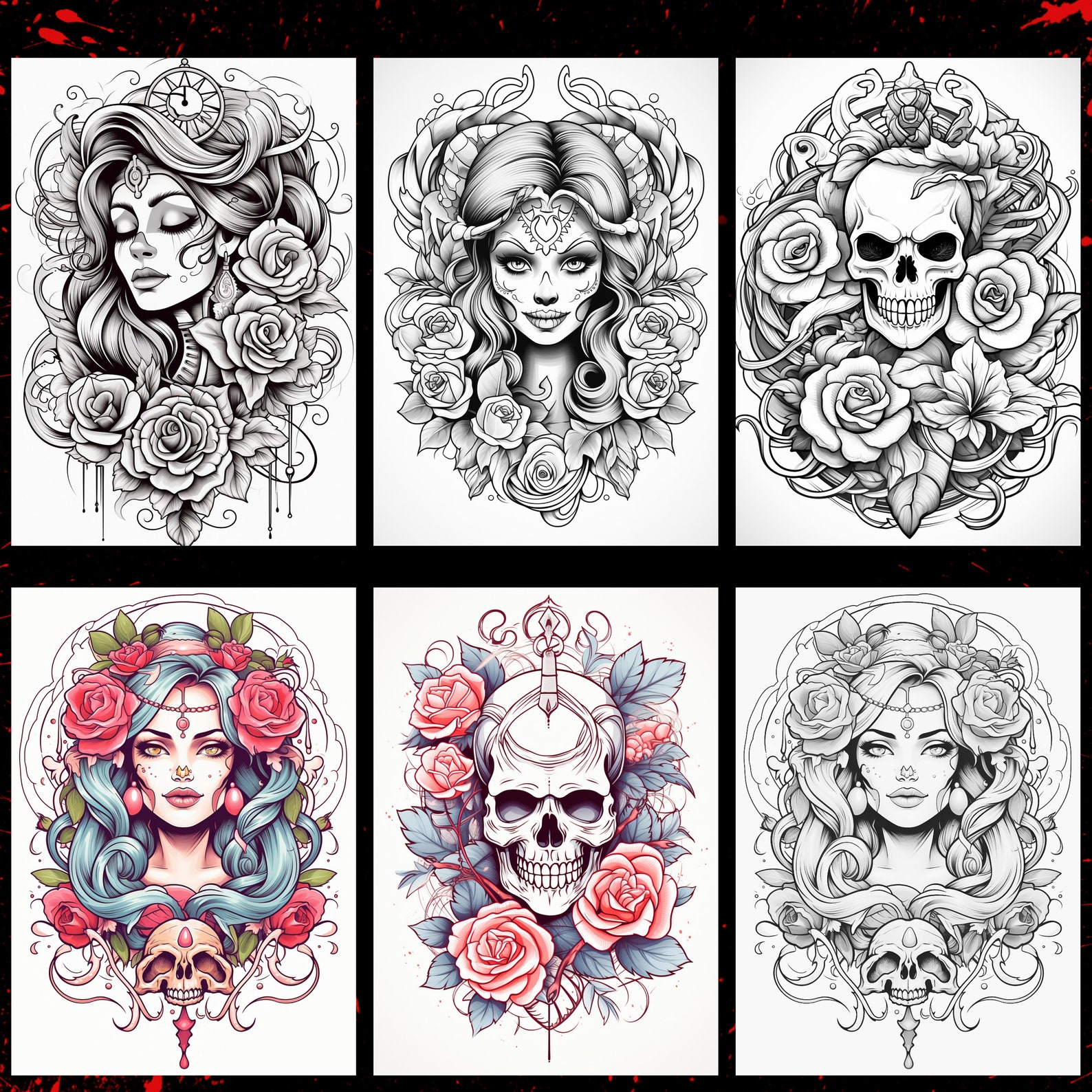 Tatoo Coloring Pages Halloween Coloring Pages for Halloween - Etsy