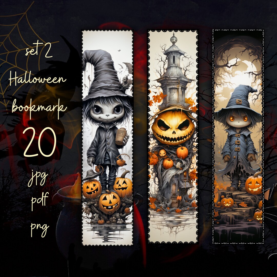 Set 2 Halloween 20 Bookmarks Printable Bookmarks Digital Download ...