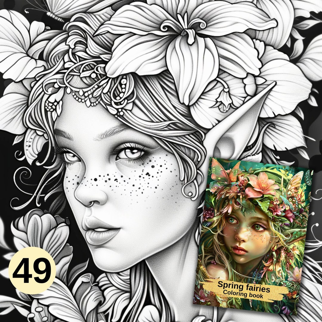 Spring Fairies, Coloring Pages for Adults and Kids, Instant Download ...