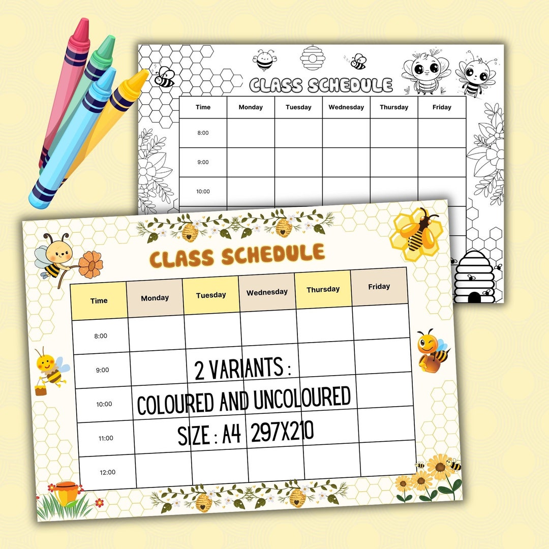 BEES Theme School Timetable Instant Download. Printable Back to School ...