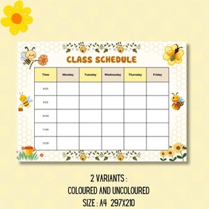 BEES Theme School Timetable Instant Download. Printable Back to School ...