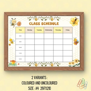 BEES Theme School Timetable Instant Download. Printable Back to School ...